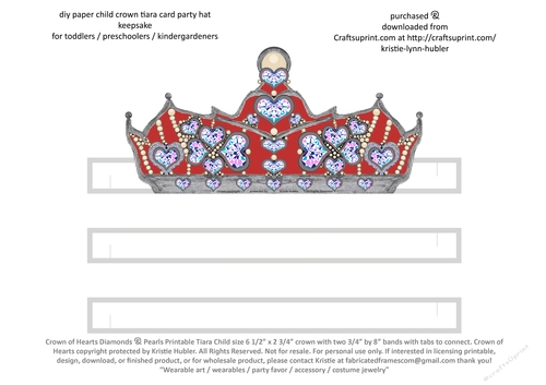 Crown of Hearts Printable Child Tiara Card Party Hat Favor Play ...