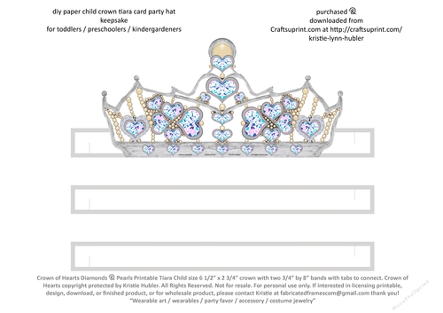 Crown of Hearts Printable Child Tiara Card Party Hat Favor Play ...
