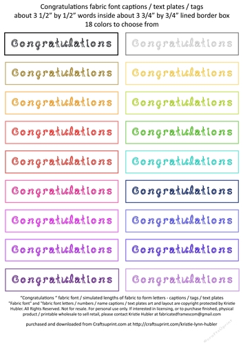 18 Colors Congratulations Captions Fabric Font Printable Sheet ...