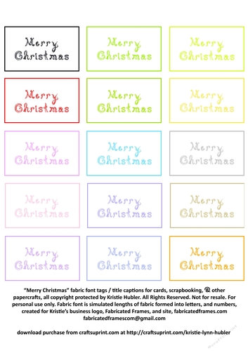 Merry Christmas Captions Tags 15 Colors Fabric Font Letters Line Art ...