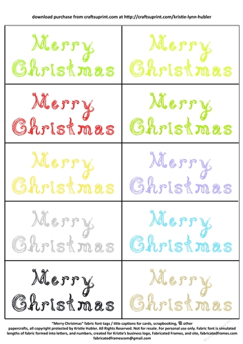 Merry Christmas Captions Tags 10 Colors Fabric Font Letters Line Art ...