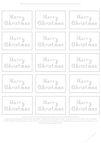 Merry Christmas Captions 15 Tags Fabric Font Letters Silver Line Art ...