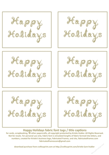 Happy Holidays Captions 6 Tags Fabric Font Letters Neutral Tan Line Art ...