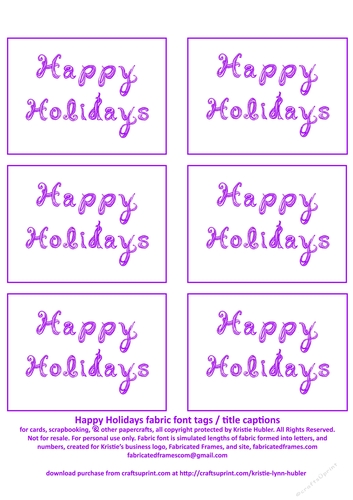 Happy Holidays Captions 6 Tags Fabric Font Letters Purple Line Art ...