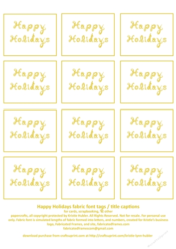 Happy Holidays Captions 12 Tags Fabric Font Letters Gold Line Art ...
