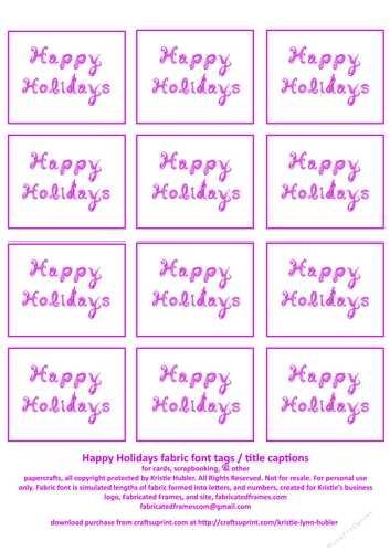 Happy Holidays Captions 12 Tags Fabric Font Letters Orchid Line Art ...