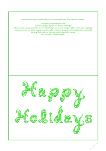 Happy Holidays 5x7 Inch Card Fabric Font Green Line Art Printable ...