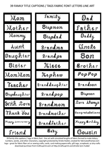 39 Captions Tags Title Family Black Line Art Fabric Font For Card ...