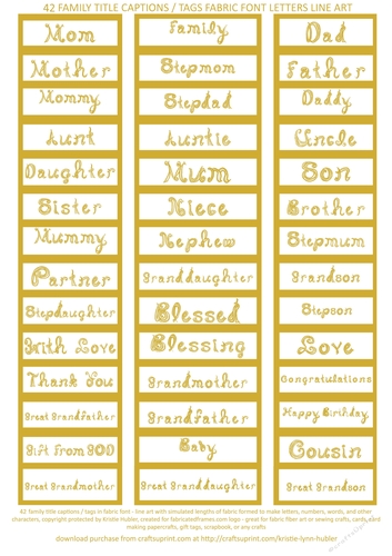 42 Captions Family Title Relation Text Tags Dark Gold Line Art Fabric ...