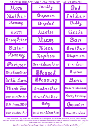 42 Captions Family Title Relation Text Tags Purple Line Art Fabric Font ...