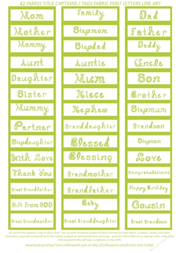 42 Captions Family Title Relation Text Tags Warm Green Line Art Fabric ...
