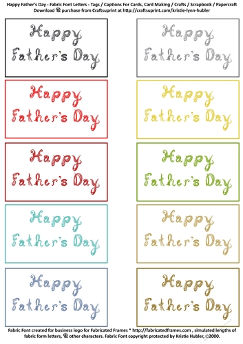 10 Colors Happy Fathers Day Captions Sheet Fabric Font Letters 3 1/2 by ...