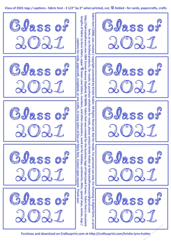 Class of 2021 Blue Fabric Font 10 Business Card Tags Captions Sheet ...