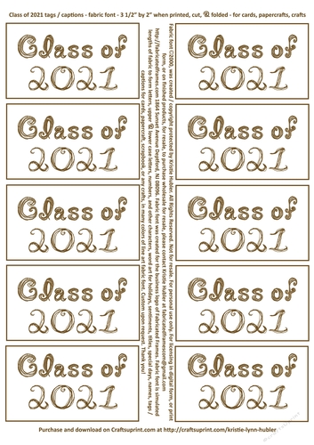 Class of 2021 Brown Fabric Font 10 Business Card Tags Captions Sheet ...