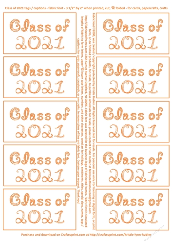 Class of 2021 Orange Fabric Font 10 Business Card Tags Captions Sheet ...