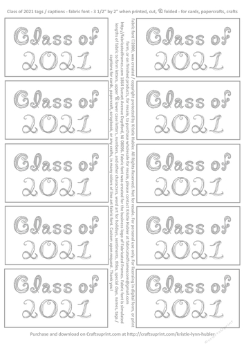 Class of 2021 Silver Fabric Font 10 Business Card Tags Captions Sheet ...