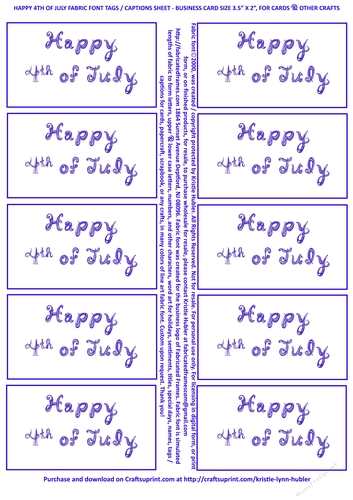 Happy 4th of July Blue Fabric Font 10 Card Tags Captions Sheet ...
