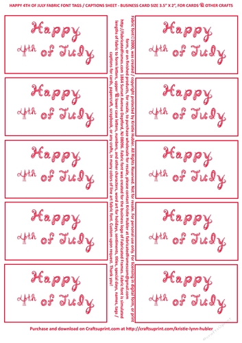 Happy 4th of July Red Fabric Font 10 Card Tags Captions Sheet Printable ...