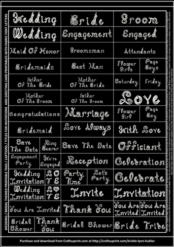 51 Wedding Party Themed Tags Captions White Fabric Font On Black ...