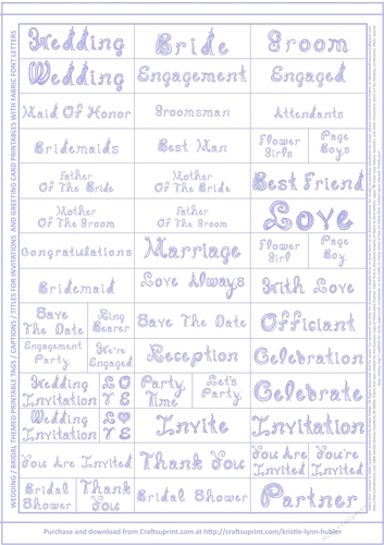 50 Wedding Party Themed Tags Captions Periwinkle Blue Fabric Font For ...