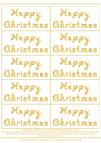 Happy Christmas Captions 10 Tags Fabric Font Letters Gold Line Art ...