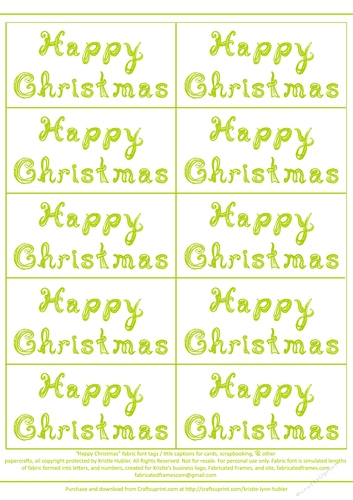 Happy Christmas Captions 10 Tags Fabric Font Letters Warm Green Line ...