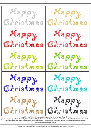 Happy Christmas Captions 10 Colors Tags Fabric Font Letters Line Art ...