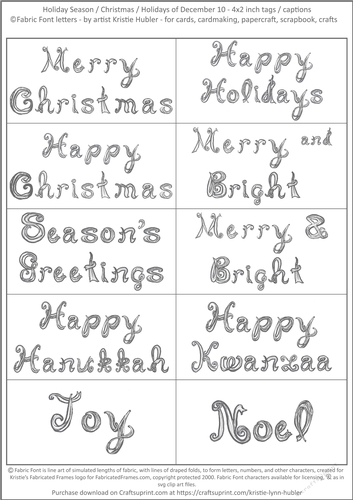 Christmas Holiday Greeting 10 Tags Captions Silver Gray Fabric Font ...