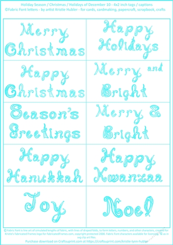 Christmas Holiday Greeting 10 Tags Captions Aqua Blue Fabric Font ...