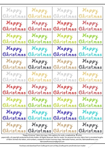 Happy Christmas Captions 40 2x1 Inch Tags 10 Colors Fabric Font Letters ...
