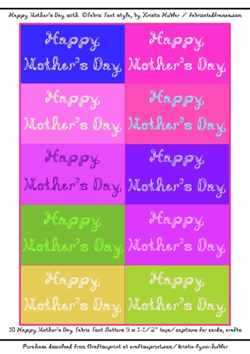 10 Happy Mothers Day Fabric Font Word Art Tag Caption Spring Bright ...