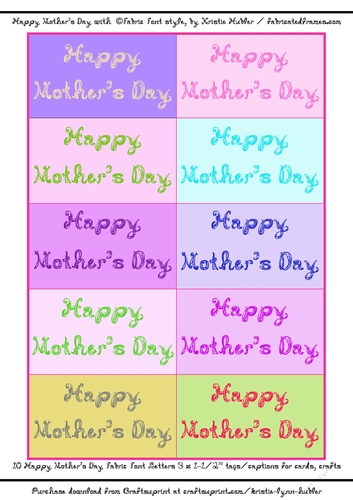10 Happy Mothers Day Fabric Font Word Art Tag Caption Spring Pastel ...