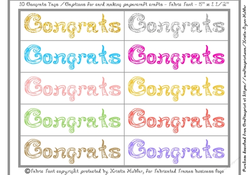 10 Congrats Captions Tags Printable For Cards With Fabric Font Multi ...