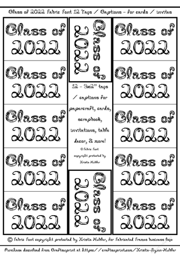 12 Class of 2022 Captions Tags Printable For Cards With Fabric Font ...