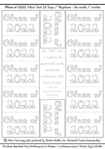 12 Class of 2022 Captions Tags Printable For Cards With Fabric Font ...