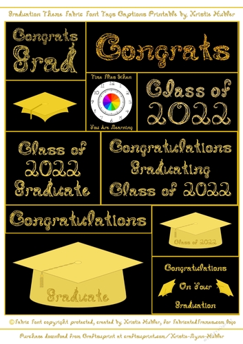 Graduation Theme Class of 2022 Black Captions Tags Printable For Cards ...