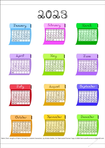 2023 Calendar Fabric Font Month Bolts Of Fabric A4 Printable ...