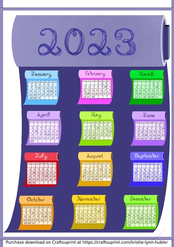 2023 Calendar Blue Fabric Bolt Fabric Font Colorful Monthly Bolts of ...