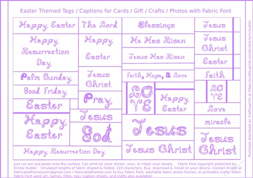 Purple Fabric Font Christian Easter theme tags captions for cards gifts ...