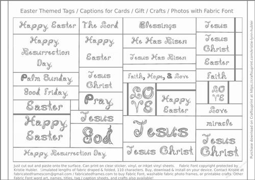 Silver Fabric Font Christian Easter theme tags captions for cards gifts ...