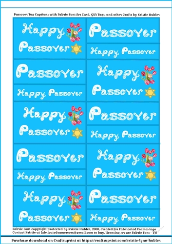 Passover Fabric Font Tulips Star of David Tags Captions Download ...