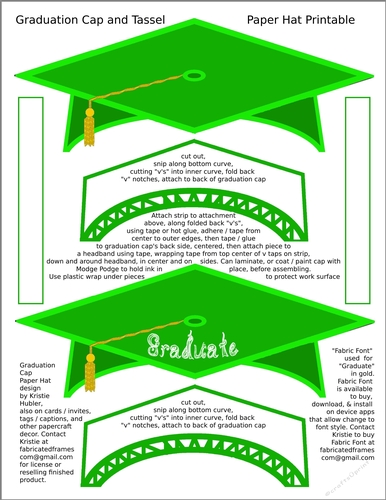 2 Graduation Cap Green Paper Hats 1 White Fabric Font Graduate ...