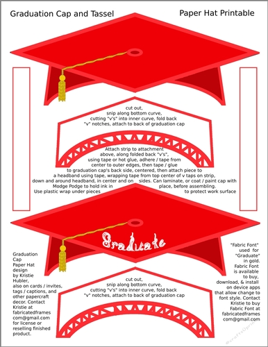 2 Graduation Cap Red Paper Hats 1 White Fabric Font Graduate Printable ...