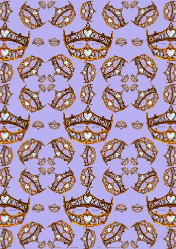 Queen of Hearts gold crown tiara repeat pattern periwinkle background ...