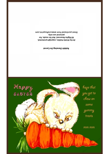 Happy Easter fabric font bunny chewing on carrot A4 greeting card sheet ...