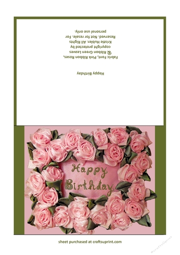 Happy Birthday Fabric Font Text On Pink Ribbon Roses and Green Leaves ...