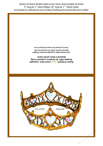 Queen of Hearts Bolder Gold Crown Tiara blank inside card printable A4 ...