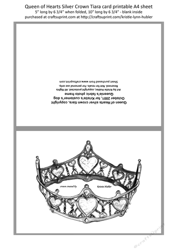 Queen of Hearts Silver Crown Tiara blank inside card printable A4 sheet ...