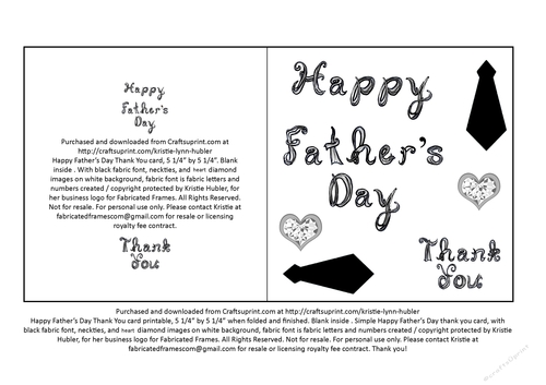 Happy Fathers Day Thank You blank inside card printable black fabric ...