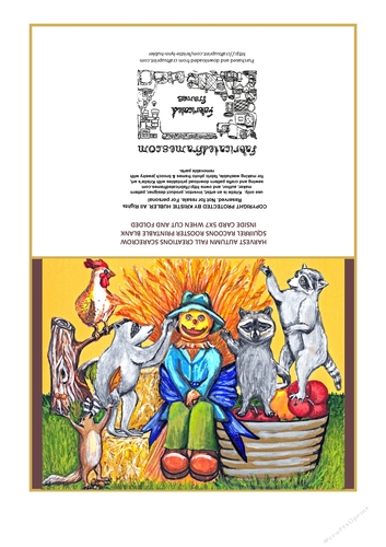 Harvest Autumn Animals Apples And Scarecrow Printable Card Blank Inside ...